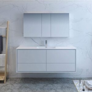 Fresca Catania 60" Glossy White Wall Hung Single Sink Modern Bathroom Vanity w/Medicine Cabinet