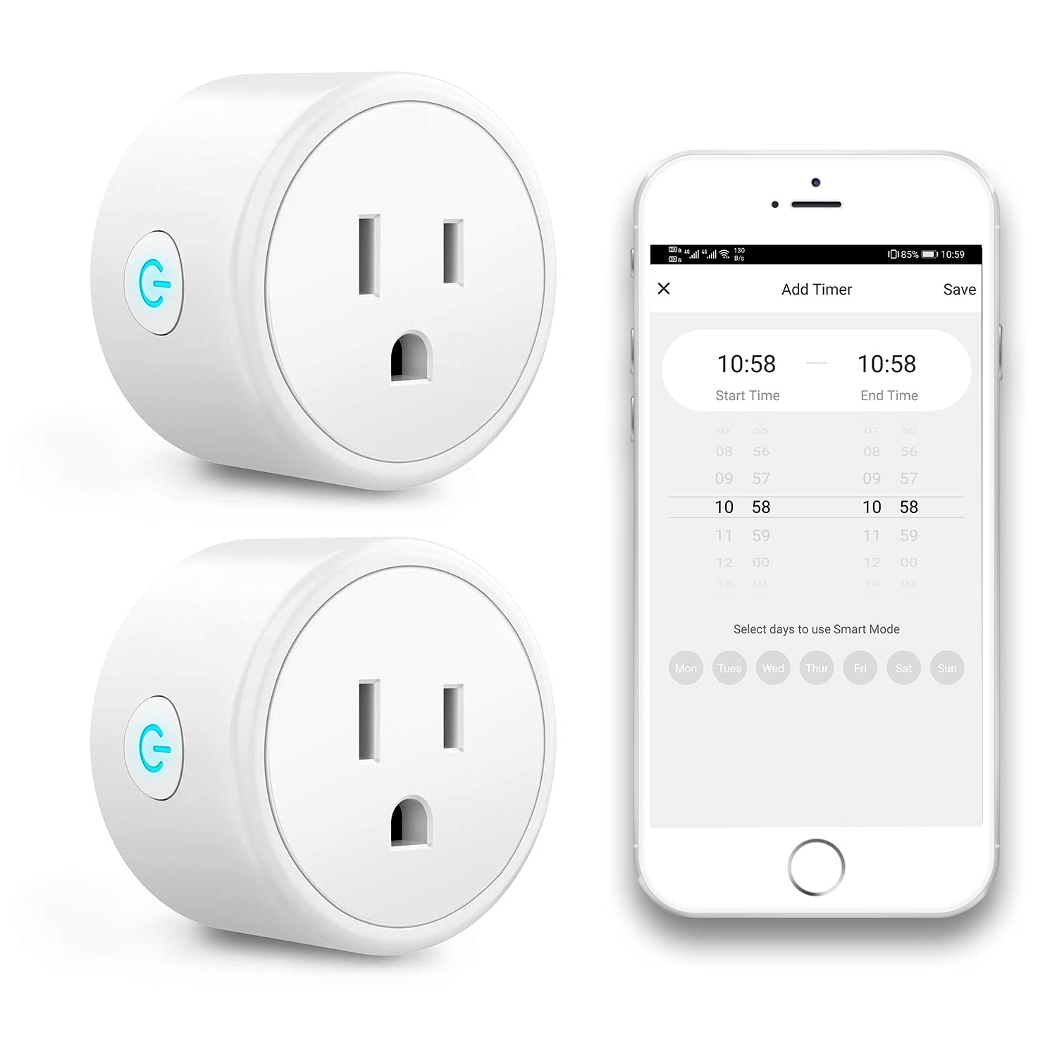 FrankEver Smart Plug, Smart outlets, No Hub Required, Wi-Fi Smart Mini Socket Outlet Compatible, Compatible with Alexa, Google Home and IFTTT 2 Pack