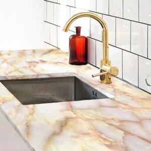 UPREDO Pink Jade Marble Paper Granite Look Effect Countertops Adhesive Paper Gloss Vinyl Film Wallpaper Self Adhesive Removable 15.8inch by 79inch