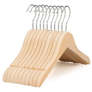 topia hanger unfinished/natural kids children baby wood wooden clothes dress shirt hangers with no painting - 360°stronger flexible hook- extra smoothly cut notches, 10 pack ct09n