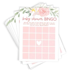 printed party baby shower games – bingo game for girl, baby in bloom floral theme, 50 cards