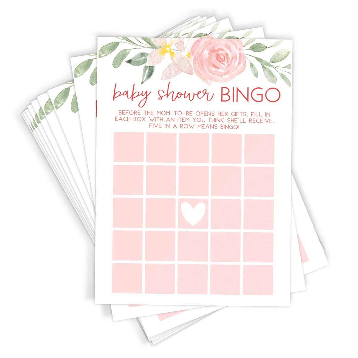 Printed Party Baby Shower Games – Bingo Game for Girl, Baby in Bloom Floral Theme, 50 Cards