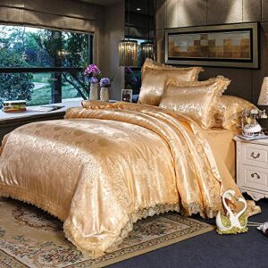 pyclife queen duvet cover,luxury bedding,lace 3-piece duvet covers,jacquard bedding sets (gold, queen)