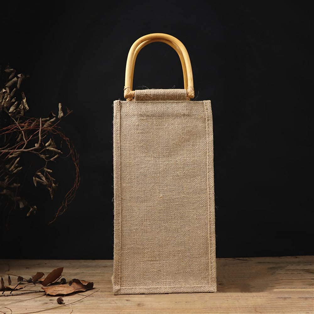 Vpang Eco-Friendly Burlap Wine Bottle Bag Jute Wine Bottle Tote with Cane Handle Gift Packaging Wine Bag Gift Bag Candy Bag for Christmas Holiday Decorations (Double Bottle)