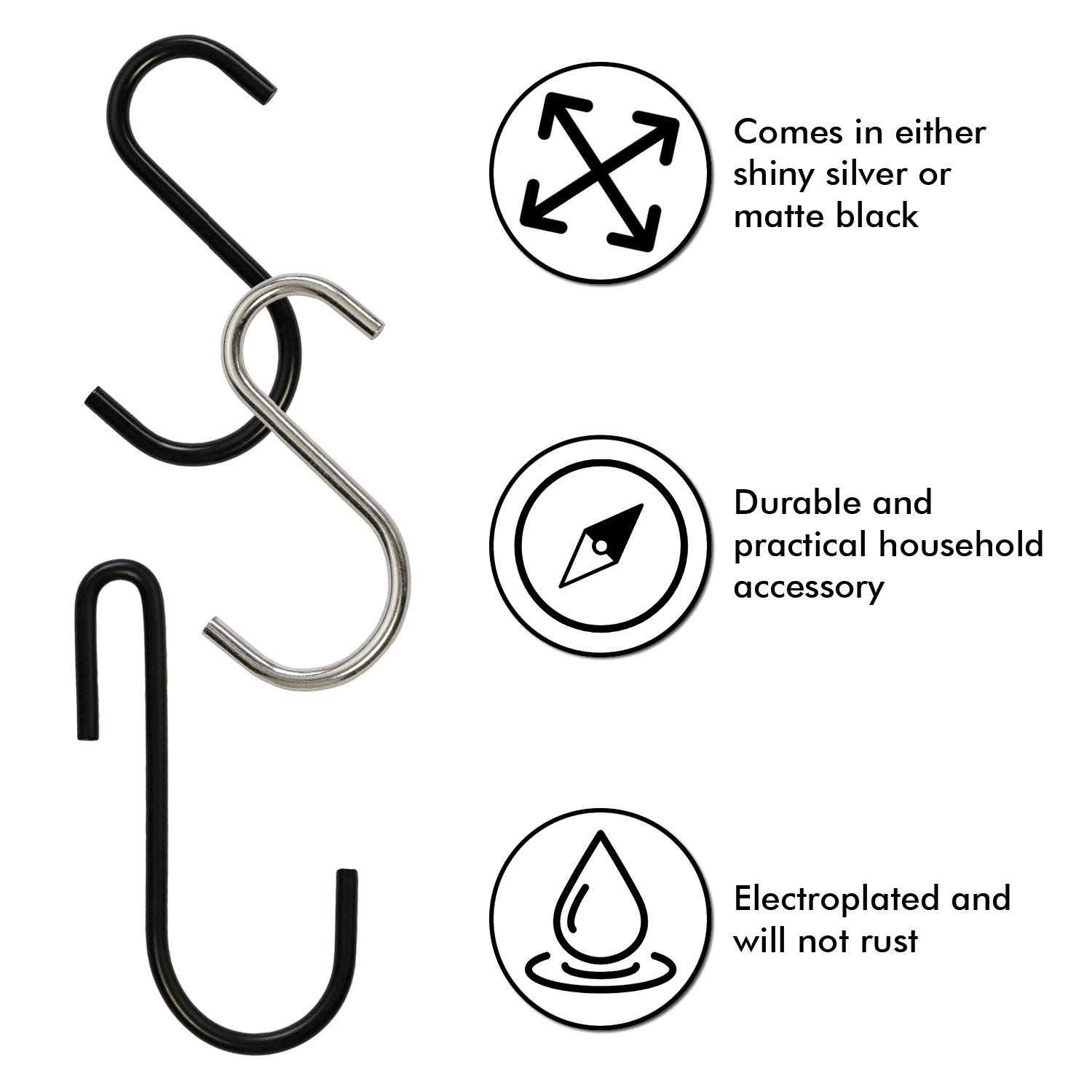 Heavy Duty S Hooks Metal S Shaped Hooks Black Hanging Hooks 2.75” Hangers for Kitchenware Pots Pans Plants Bags Towels