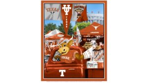 sykel enterpises university of texas cotton fabric panel with tailgate design-sold by the panel