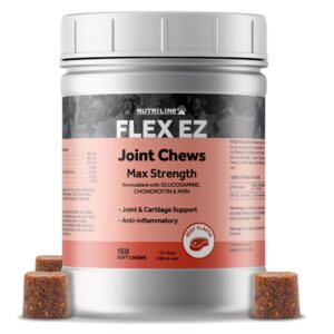 nutriline labs flex ez dog glucosamine chondroitin chewable hip and joint supplement for dogs chews treats with msm and turmeric, for large/giant breeds (150 soft chews)