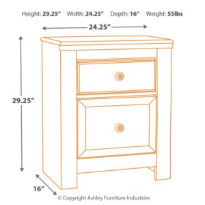 Signature Design by Ashley Paxberry Boho 2 Drawer Nightstand with 2 Slim-Profile USB Charging Ports, 29.21" Tall, Whitewash