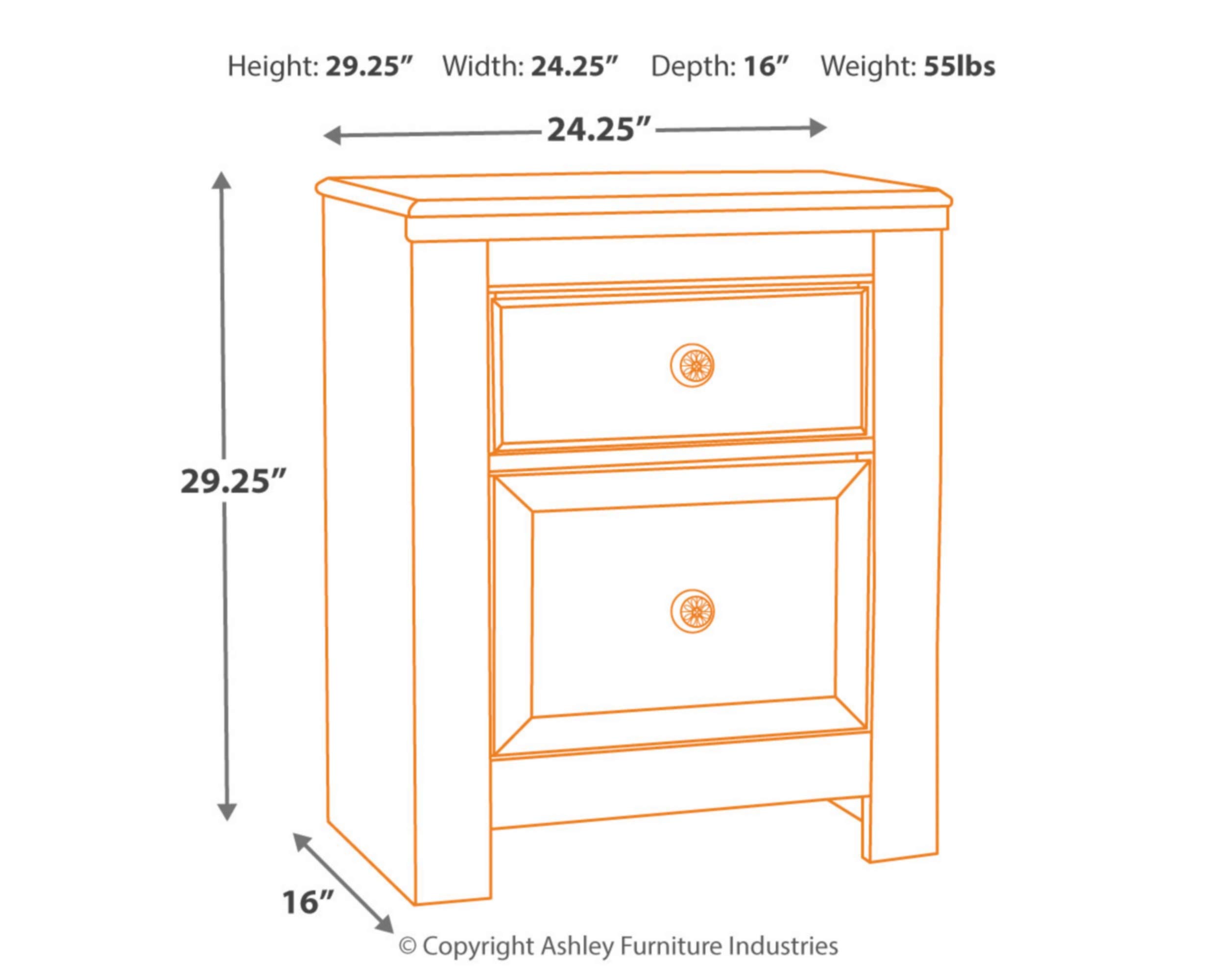 Signature Design by Ashley Paxberry Boho 2 Drawer Nightstand with 2 Slim-Profile USB Charging Ports, 29.21" Tall, Whitewash