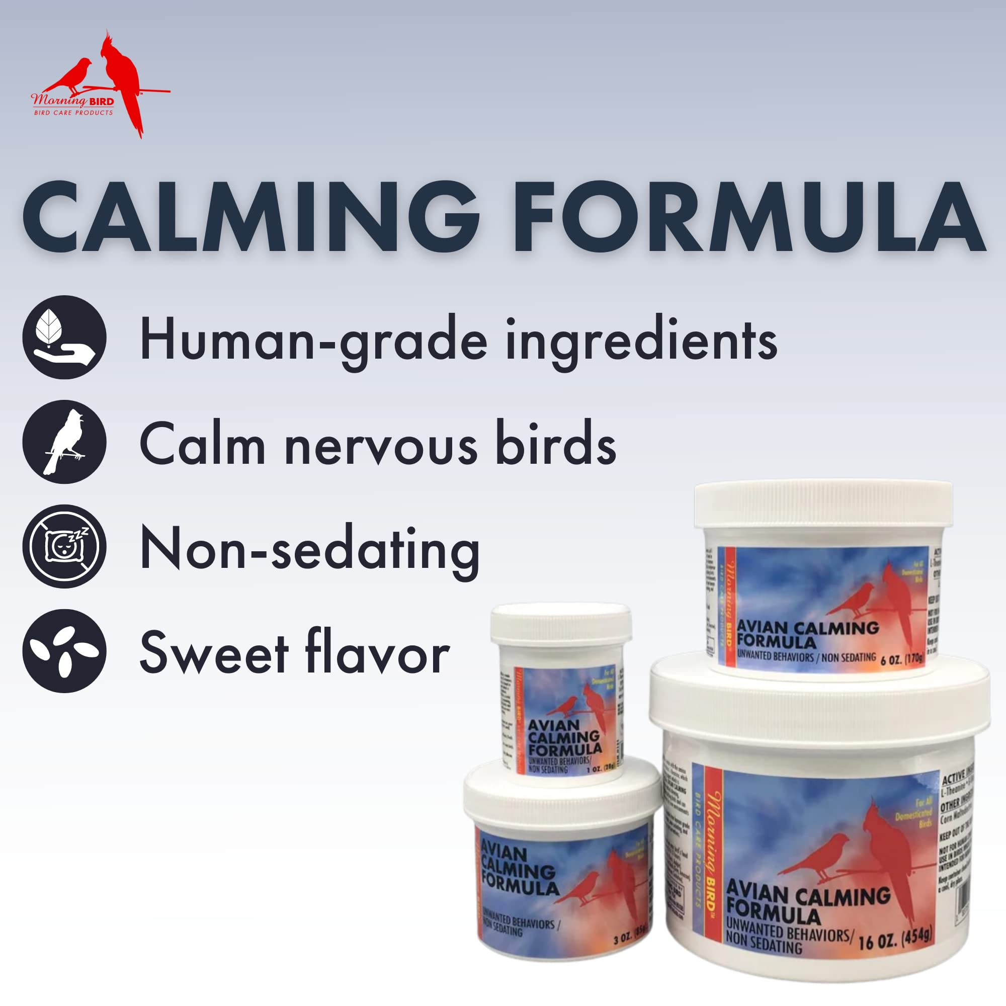 Morning Bird Avian Calming Formula, Non-Sedating Anxiety & Stress Relief Powder for Nervous Birds or Unwanted Behaviors (1 oz)