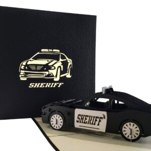 iGifts And Cards Sheriff Car 3D Pop Up Greeting Card - Awesome Undersheriff Happy Birthday Gift, Chief Deputy Retirement, Training Academy Graduation, Thank You, Congratulations