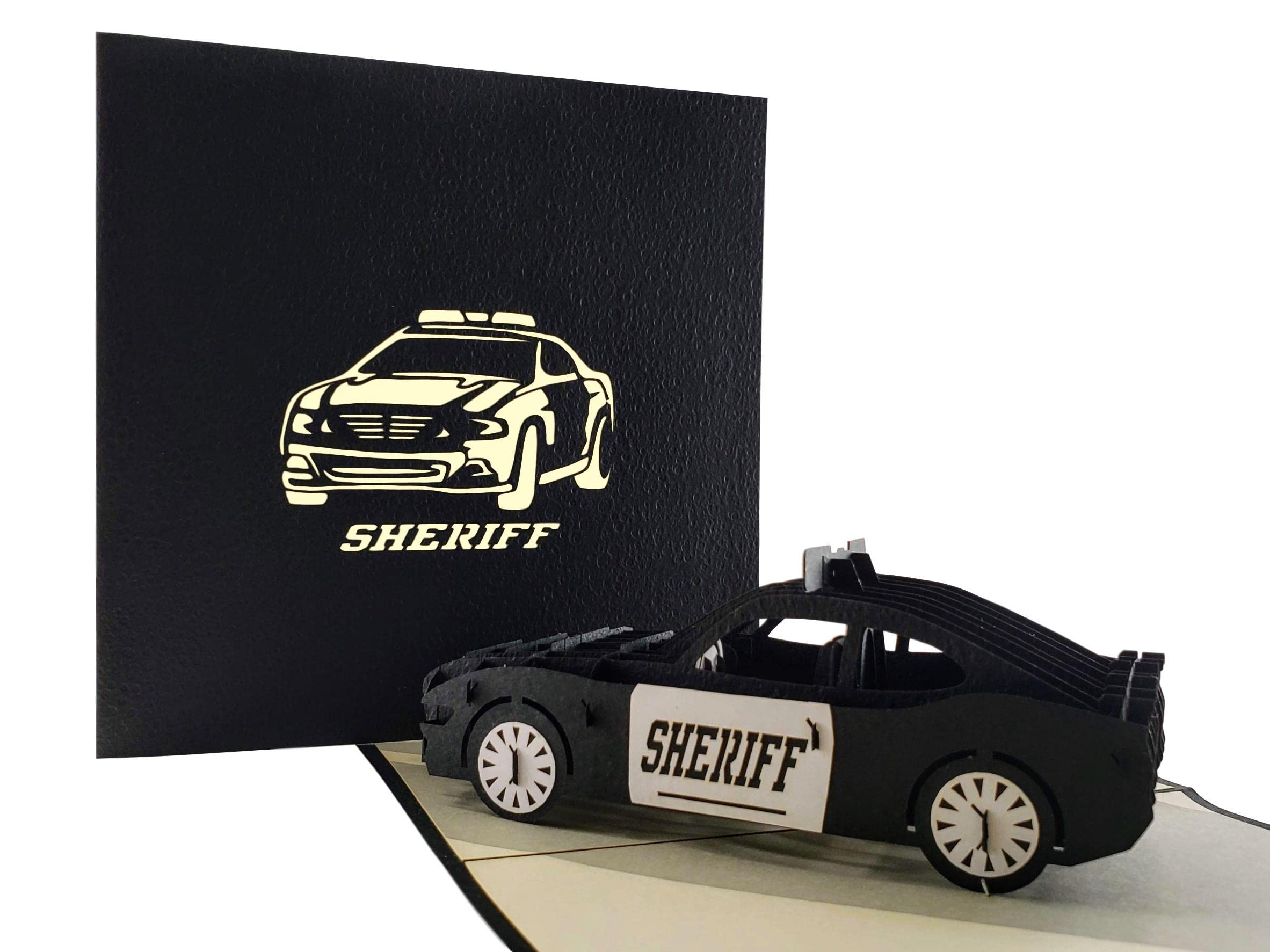 iGifts And Cards Sheriff Car 3D Pop Up Greeting Card - Awesome Undersheriff Happy Birthday Gift, Chief Deputy Retirement, Training Academy Graduation, Thank You, Congratulations