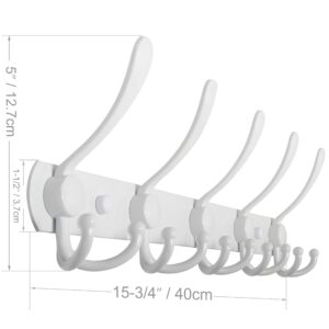 WEBI Coat Rack Wall Mount,Coat Hooks Wall Mount,Coat Hanger Wall,Wall Coat Rack,Hook Rack Rail,5 Triple Hooks for Hanging Coats,Jacket,Clothes,White,2 Packs