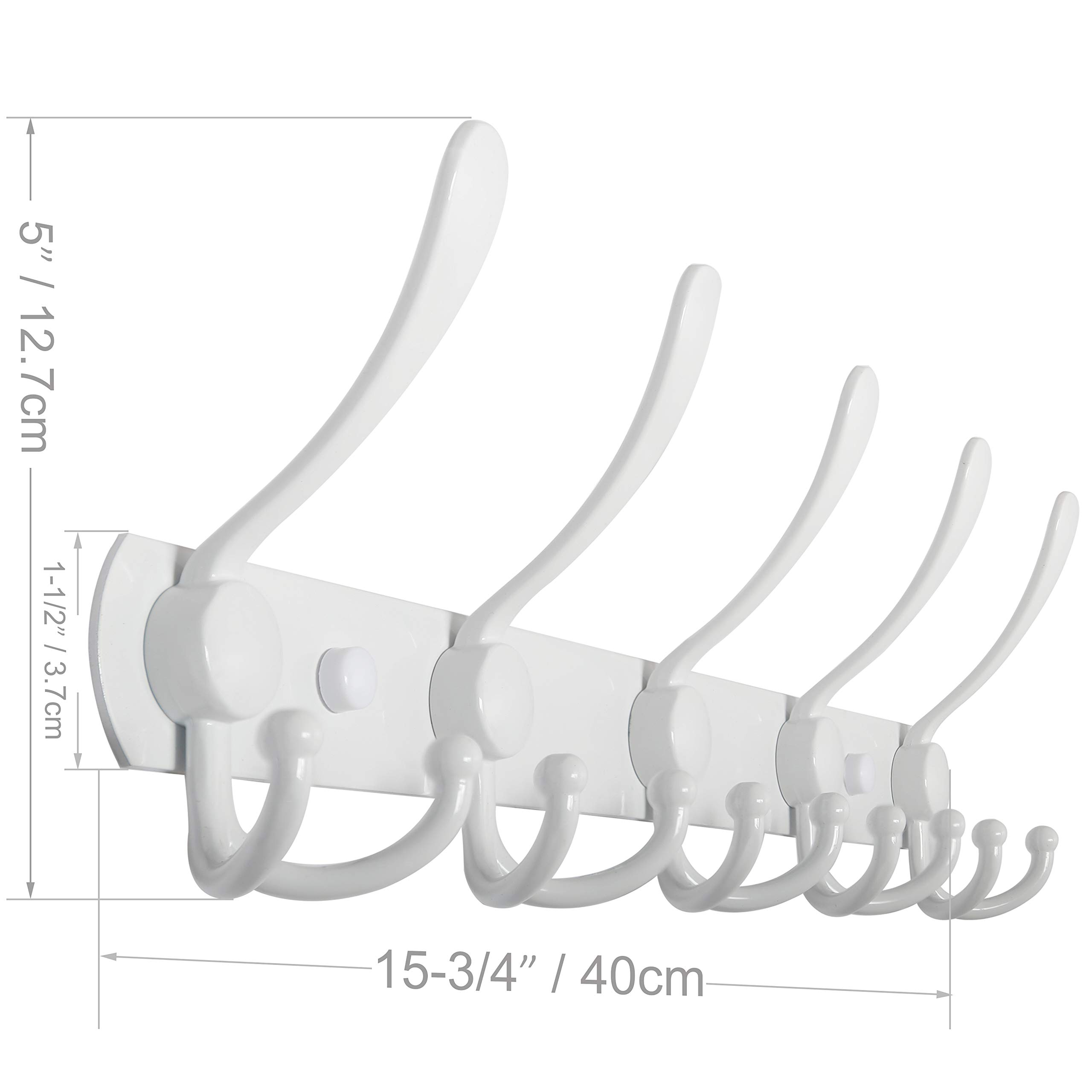 WEBI Coat Rack Wall Mount,Coat Hooks Wall Mount,Coat Hanger Wall,Wall Coat Rack,Hook Rack Rail,5 Triple Hooks for Hanging Coats,Jacket,Clothes,White,2 Packs