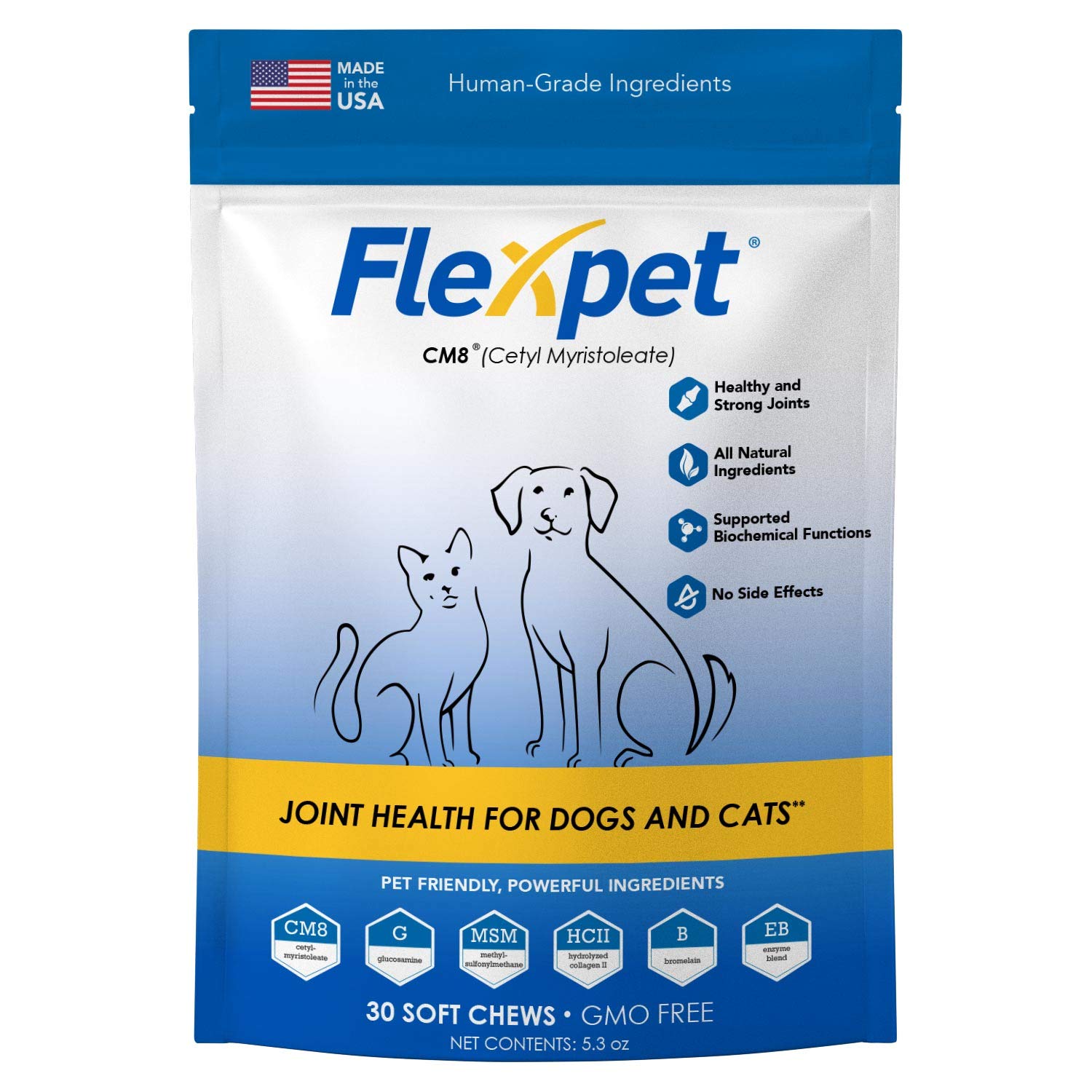 FlexPet Maximum Strength Soft Chews – All-Natural Pain Reliever for Dogs with Glucosamine and Cetyl Myristoleate (CM8), Hip and Joint Supplement, Anti-Inflammatory: Trial Pack - 30 Soft Chews