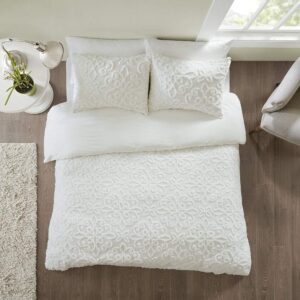 Madison Park Off White Sabrina 3 Piece Tufted Cotton Chenille Duvet Cover Set Cal King