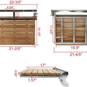 Amarine-made Teak Folding Shower Seat - Wall Mounted - Solid Wood Fold Down Spa Bench (21-5/8"x15"x1.7")