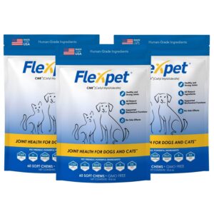 flexpet maximum strength soft chews – all-natural pain reliever for dogs with glucosamine and cetyl myristoleate (cm8), hip and joint supplement, anti-inflammatory: three pack - 180 soft chews