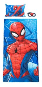 jay franco marvel spiderman 3 piece sleepover set - cozy & warm kids slumber bag with pillow & eye mask (official marvel product)