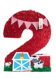 apinata4u 20" tall number two pinata barnyard theme farm house second birthday farm animals 2nd birthday