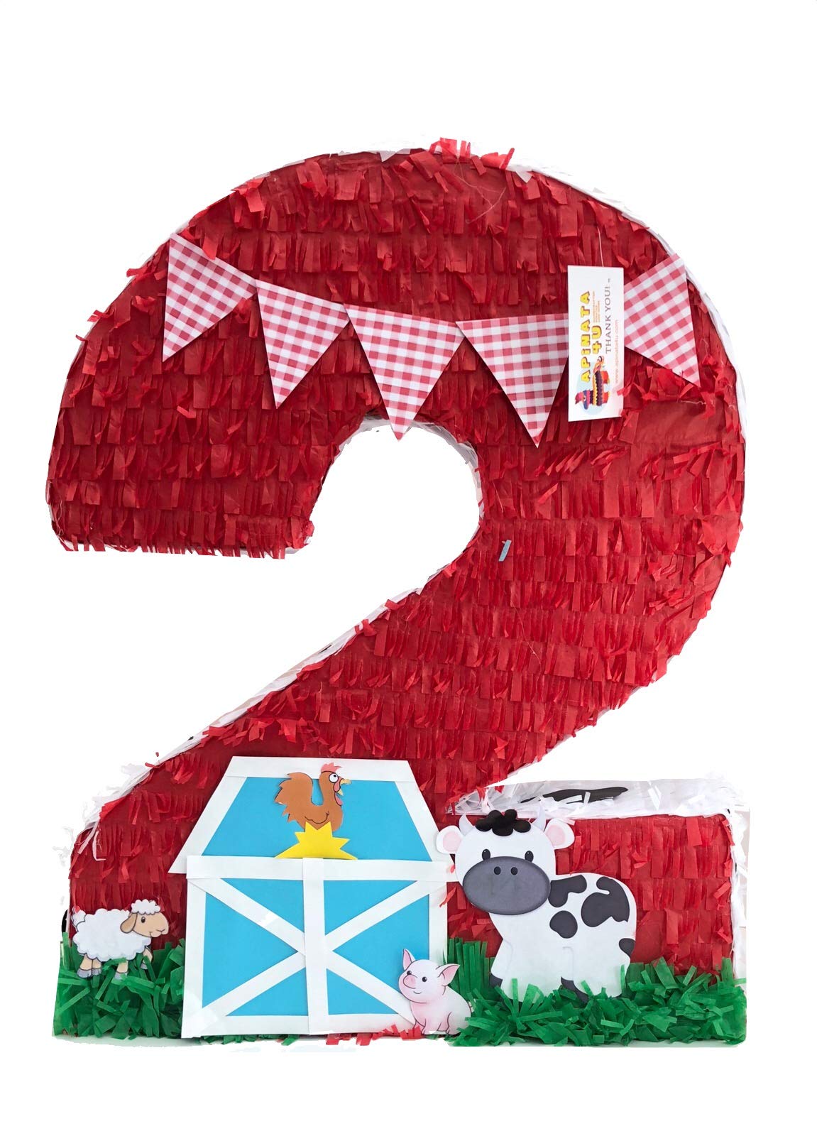 APINATA4U 20" Tall Number Two Pinata Barnyard Theme Farm House Second Birthday Farm Animals 2nd Birthday