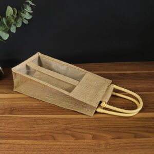 Vpang Eco-Friendly Burlap Wine Bottle Bag Jute Wine Bottle Tote with Cane Handle Gift Packaging Wine Bag Gift Bag Candy Bag for Christmas Holiday Decorations (Double Bottle)