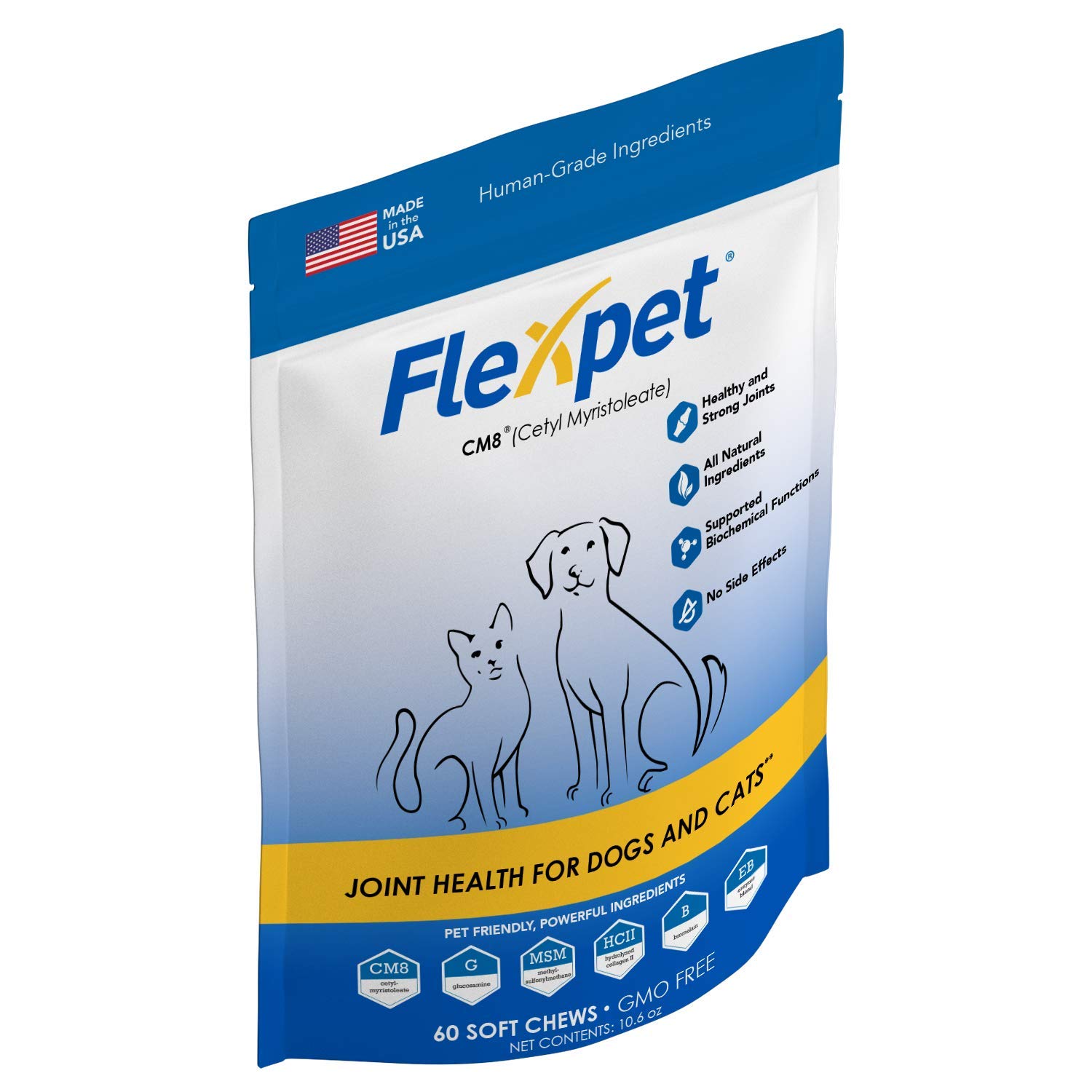 Flexpet Maximum Strength Soft Chews – All-Natural Pain Reliever for Dogs with Glucosamine and Cetyl Myristoleate (CM8), Hip and Joint Supplement, Anti-Inflammatory: Single Pouch - 60 Soft Chews