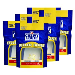 chewy louie small bone filled with cheese & bacon 6pk - natural beef bone with protein rich filling. long-lasting with superior dental support dog treats.