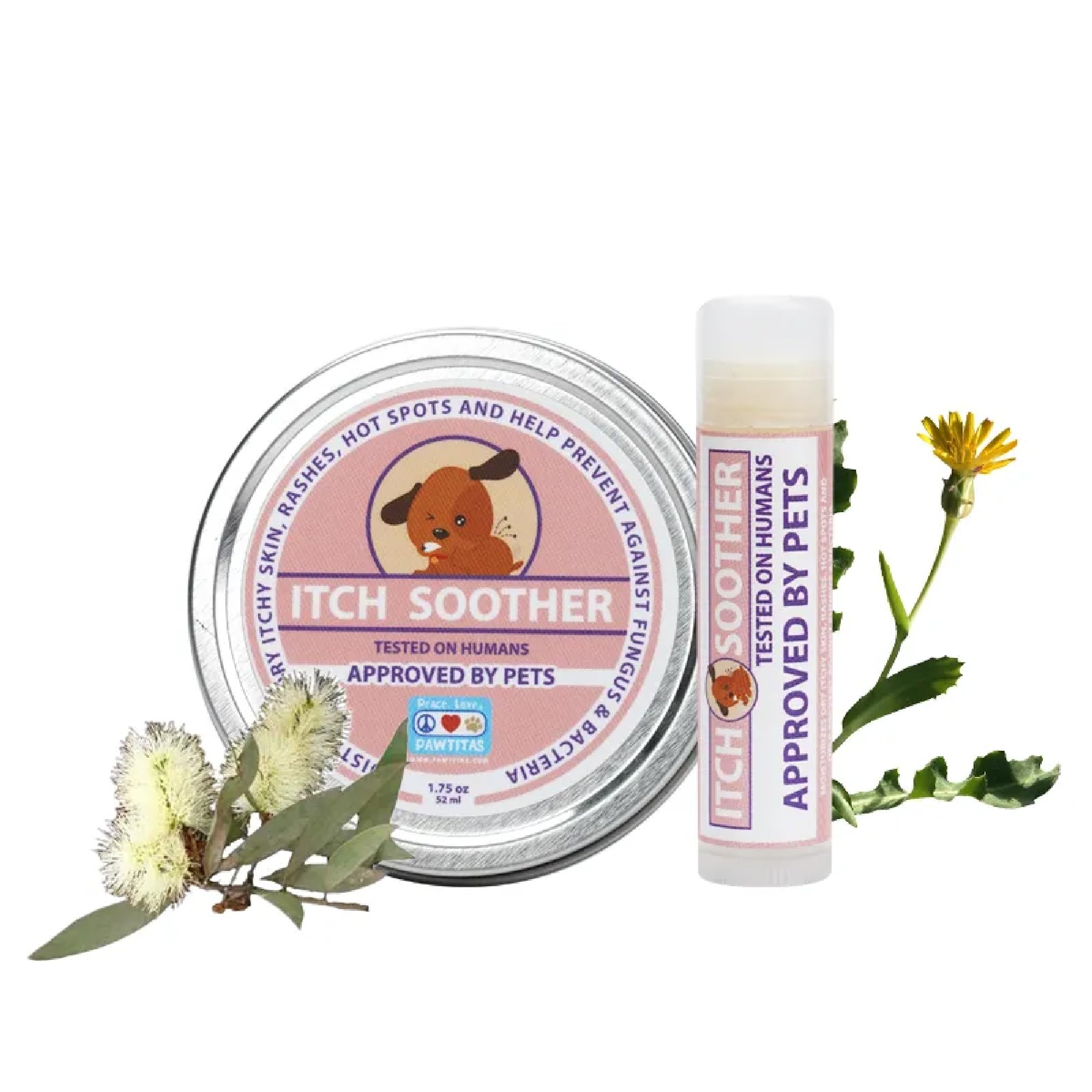 Pawtitas Itch Soother Dog Balm Relief from itching Skin, Flaky, Dry Coat, Hotspot, Rash and Damaged Skin Made with Organic Almond and Goldenseal Provide Instant Calmness for Your Travel Size 0.15 OZ