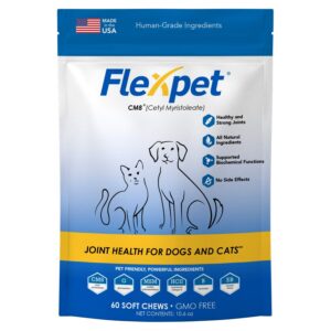 flexpet maximum strength soft chews – all-natural pain reliever for dogs with glucosamine and cetyl myristoleate (cm8), hip and joint supplement, anti-inflammatory: single pouch - 60 soft chews