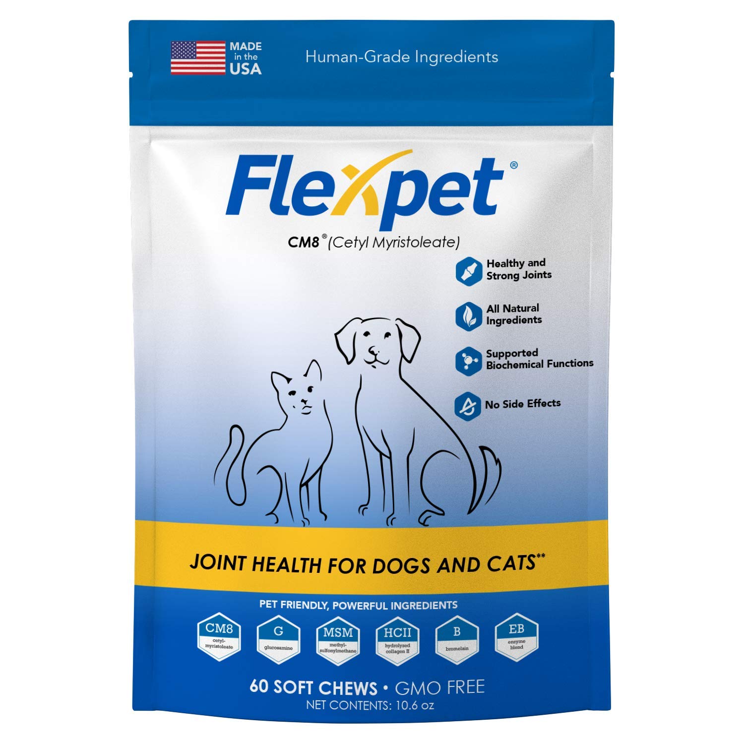 Flexpet Maximum Strength Soft Chews – All-Natural Pain Reliever for Dogs with Glucosamine and Cetyl Myristoleate (CM8), Hip and Joint Supplement, Anti-Inflammatory: Single Pouch - 60 Soft Chews