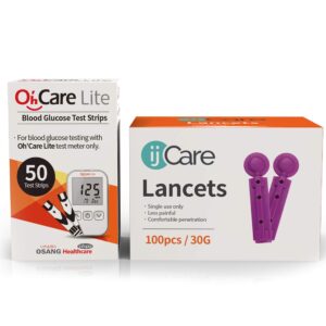 oh’care lite blood sugar testing monitor – glucose test strips and lancets for for blood testing – accurate and affordable diabetic supplies (50 strips + 100 lancets)