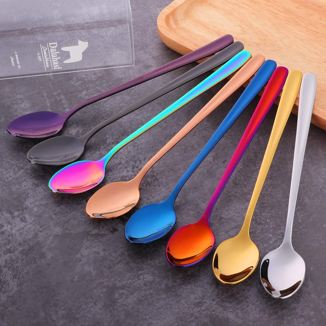 Do Buy 8 Pieces 8 Inch 18/10 Iced Tea Spoons,Long Handle Mixing Spoon (multicolor)