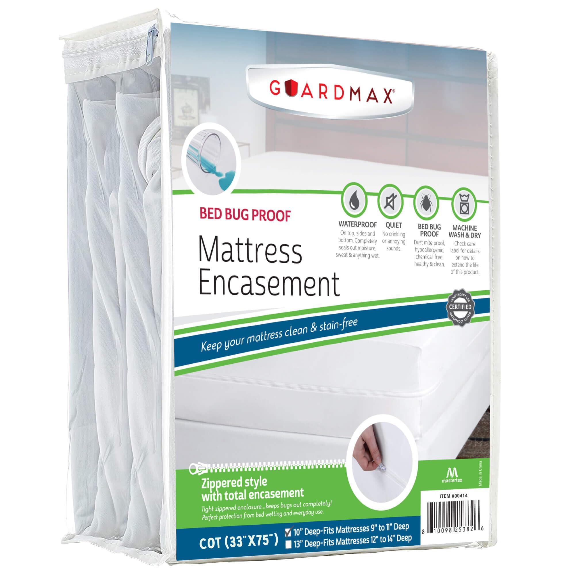 Guardmax Zippered Mattress Encasement - Cot Size - Waterproof and Bed Bug Proof Mattress Protector - 6 Sided Absorbent Mattress Cover - Soft, Breathable, and Hypoallergenic. (Day Bed 33 X 75 X 10)