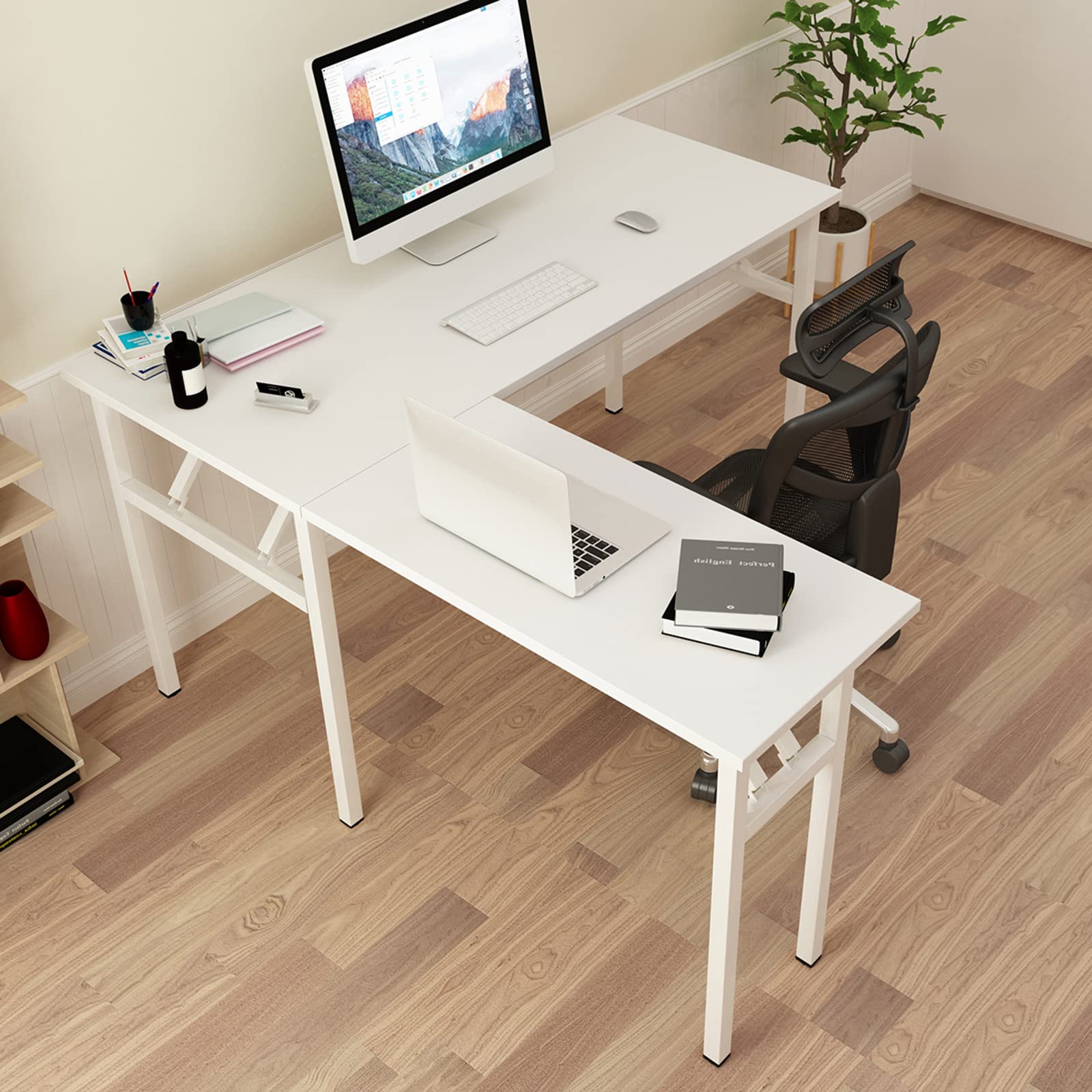 Need L Shaped Desk Computer Desk, Foldable L Desk Corner Desk L Shape Computer Desk Work Desk Home Office Workstation, White