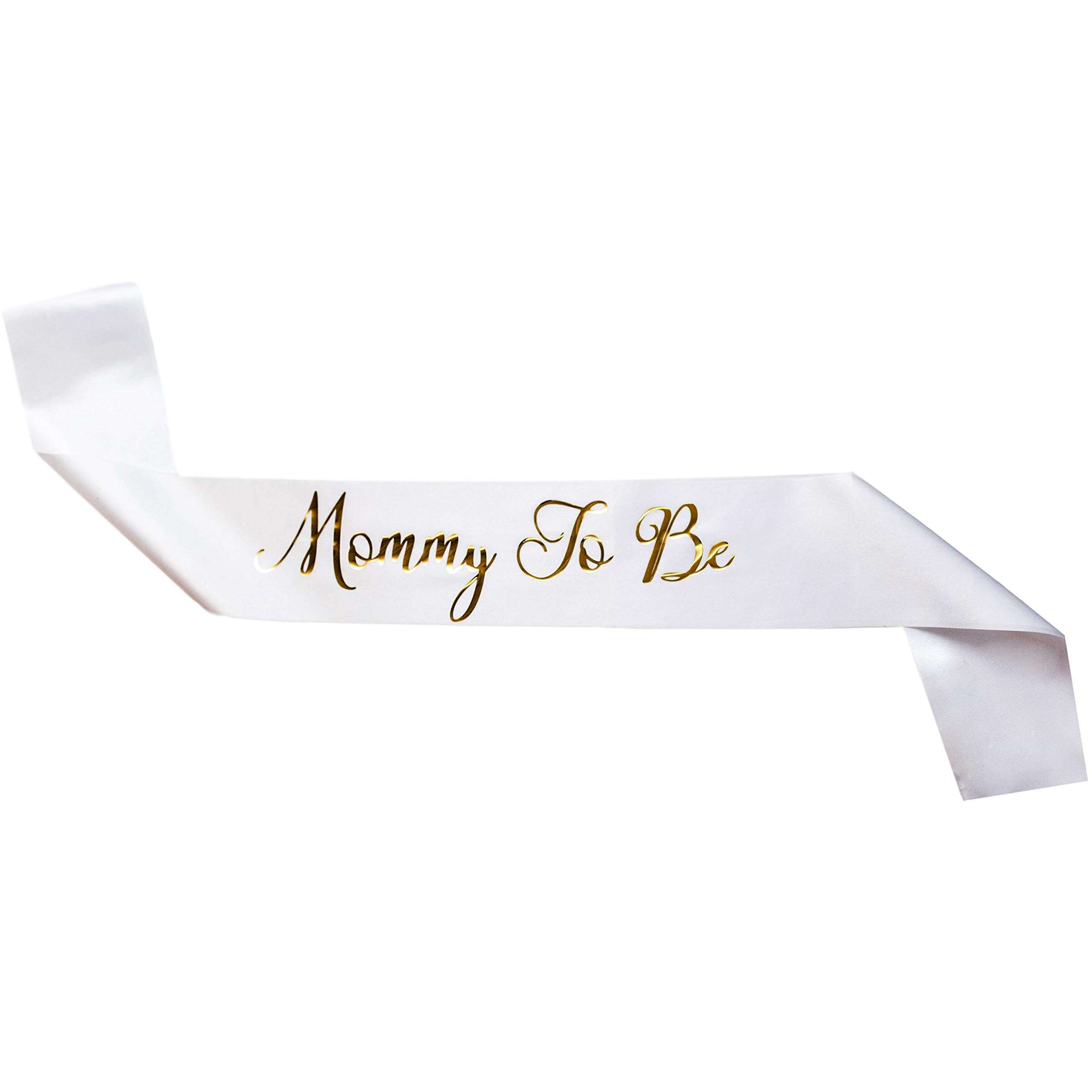 Sterling James Co. Mommy To Be White Satin Sash - Baby Shower Decorations, Gender Reveal, Welcome Baby, Baby Sprinkle,