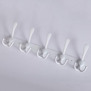 WEBI Coat Rack Wall Mount,Coat Hooks Wall Mount,Coat Hanger Wall,Wall Coat Rack,Hook Rack Rail,5 Triple Hooks for Hanging Coats,Jacket,Clothes,White,2 Packs