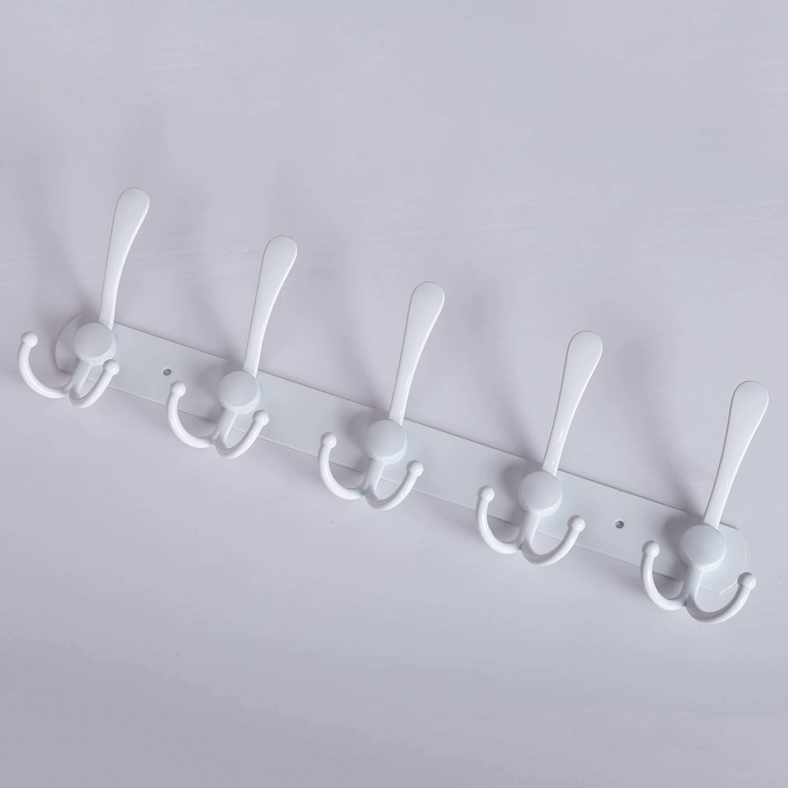 WEBI Coat Rack Wall Mount,Coat Hooks Wall Mount,Coat Hanger Wall,Wall Coat Rack,Hook Rack Rail,5 Triple Hooks for Hanging Coats,Jacket,Clothes,White,2 Packs