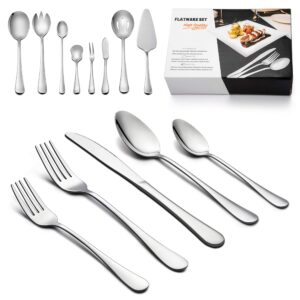 silverware set with serving pieces, lianyu 48-piece flatware set service for 8, stainless steel cutlery eating utensils, mirror finish, dishwasher safe