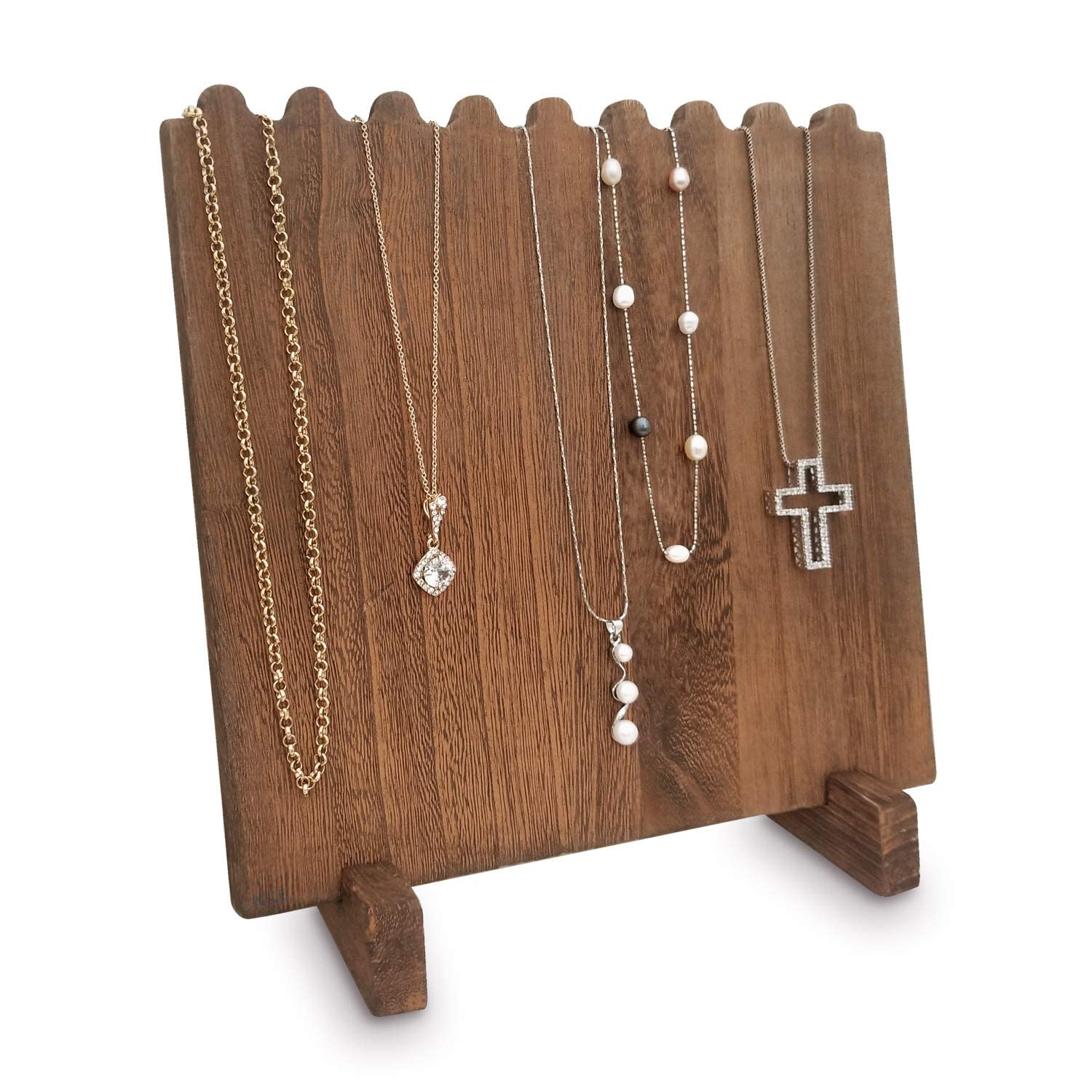 MOOCA Portable Wooden Plank Necklace Jewelry Stand for 8 Necklaces, Necklace Stand, Wood Plank Necklace Display Stand, Necklace Storage Holder, Jewelry Display Stand, Brown Color