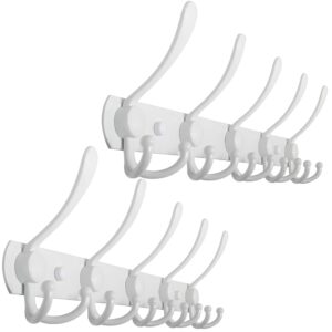 webi coat rack wall mount,coat hooks wall mount,coat hanger wall,wall coat rack,hook rack rail,5 triple hooks for hanging coats,jacket,clothes,white,2 packs