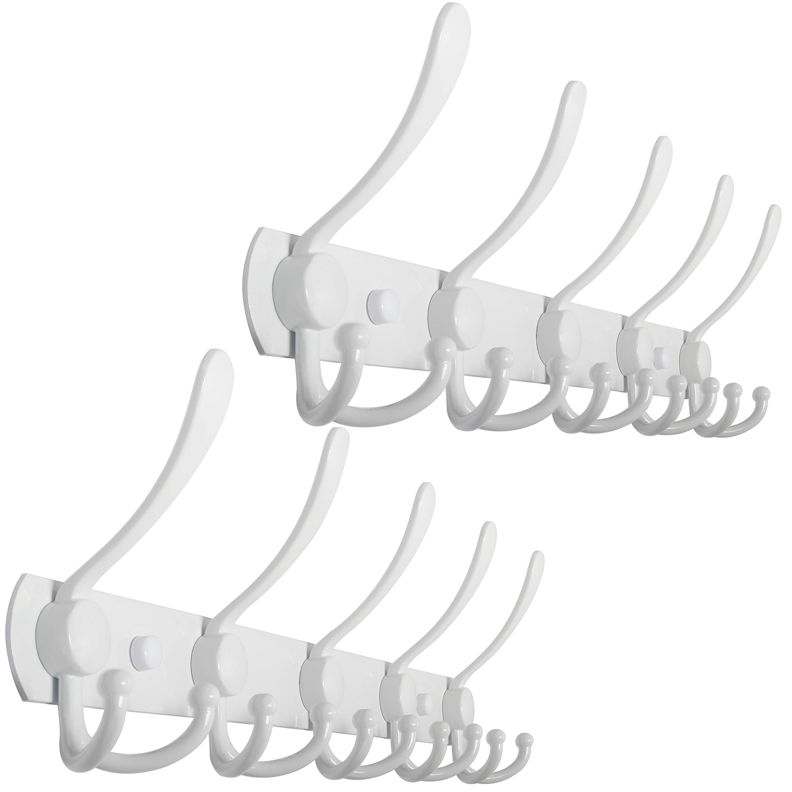 WEBI Coat Rack Wall Mount,Coat Hooks Wall Mount,Coat Hanger Wall,Wall Coat Rack,Hook Rack Rail,5 Triple Hooks for Hanging Coats,Jacket,Clothes,White,2 Packs