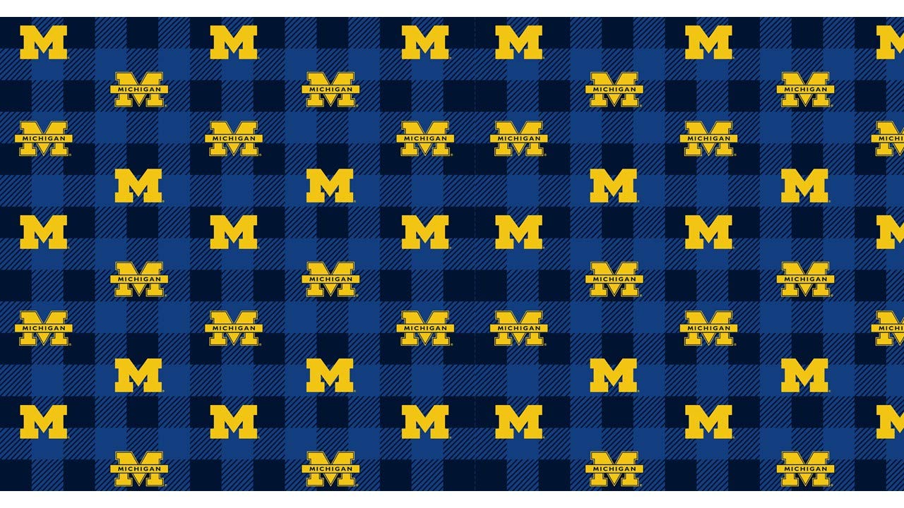 SYKEL ENTERPRISES University of Michigan Fleece Blanket Fabric-Michigan Wolverines Fleece Fabric with Buffalo Plaid Design