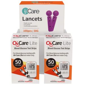 oh’care lite blood sugar testing monitor – glucose test strips and lancets for for blood testing – accurate and affordable diabetic supplies (100 strips + 100 lancets)