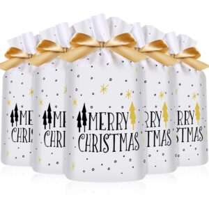 frienda 30 pack treat bags with drawstring candy bags, merry christmas tree print plastic favor bag drawstring cookie bags for christmas wedding party birthday engagement holiday favor