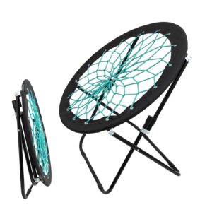 camp field camping and room bungee folding dish chair -versatile bunjo chair with fun bouncy design - circle web chair for relaxation and fun for room garden and outdoor (black)