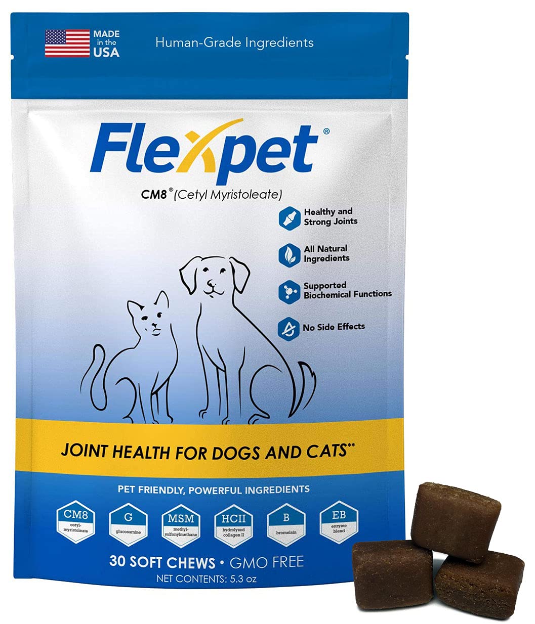 FlexPet Maximum Strength Soft Chews – All-Natural Pain Reliever for Dogs with Glucosamine and Cetyl Myristoleate (CM8), Hip and Joint Supplement, Anti-Inflammatory: Trial Pack - 30 Soft Chews