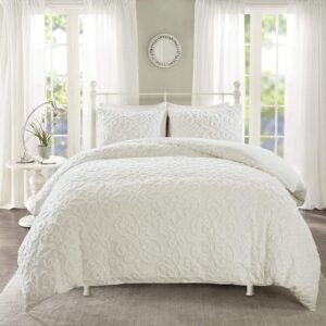 Madison Park Off White Sabrina 3 Piece Tufted Cotton Chenille Duvet Cover Set Cal King