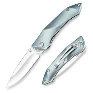 vickay pocket knife for men pocket folding knives 2.95" 8cr13mov steel blade, aluminum handle, liner lock knife with clip, edc knife for outdoor camping, fishing, hunting, tactical gift (silver)