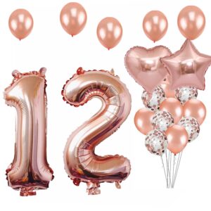 12th birthday decorations party supplies, jumbo rose gold foil balloons for birthday party supplies,anniversary events decorations and graduation decorations sweet 12 party,12th anniversary